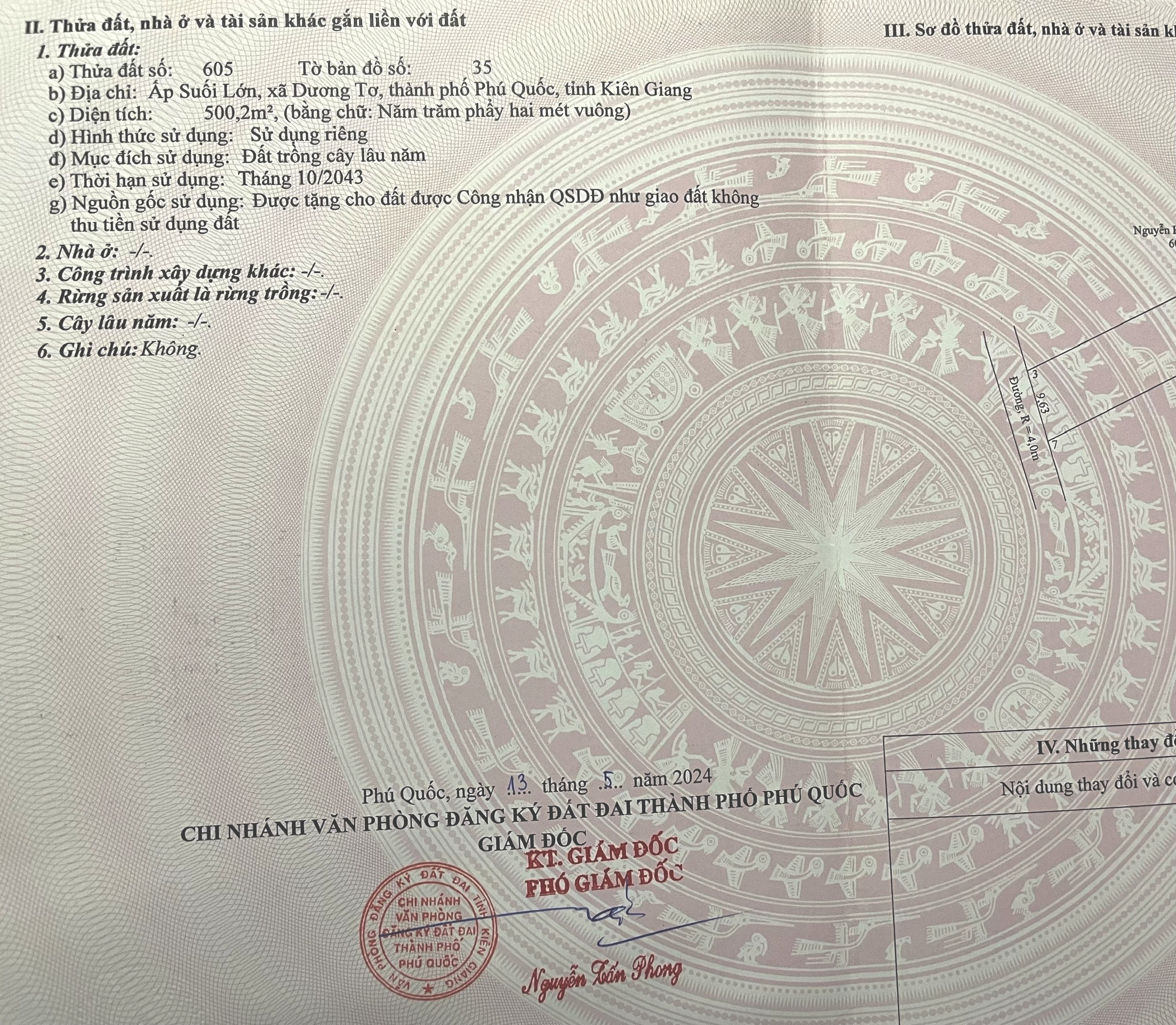 Bán đất 500.2m² ngang 9.7m giá 1.69 tỷ Đặc khu Phú Quốc