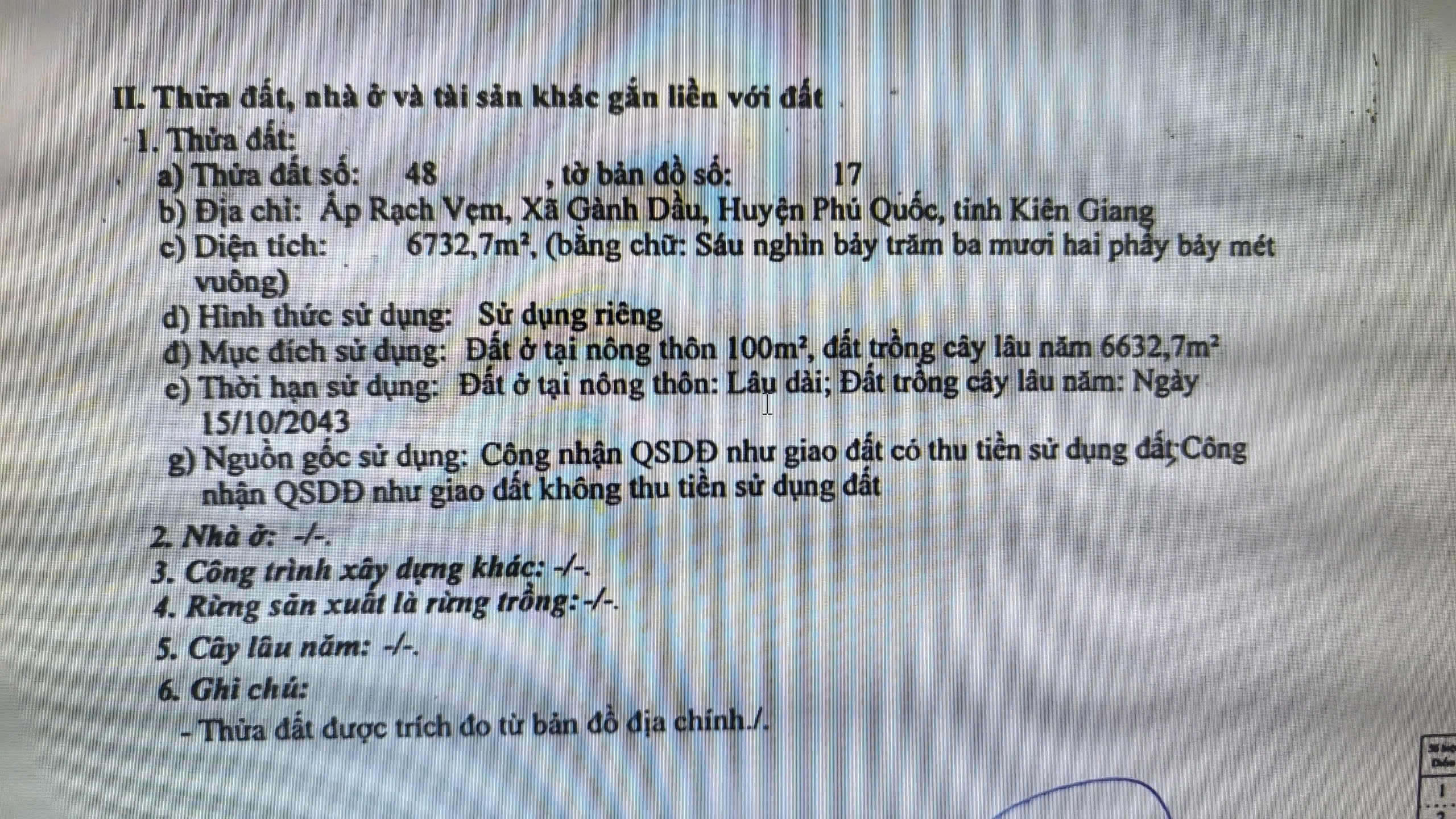 Bán 6.700m2 mặt tiền Rạch Vẹm, đường Gành Dầu - Suối Cái, giá đầu tư 2 ...