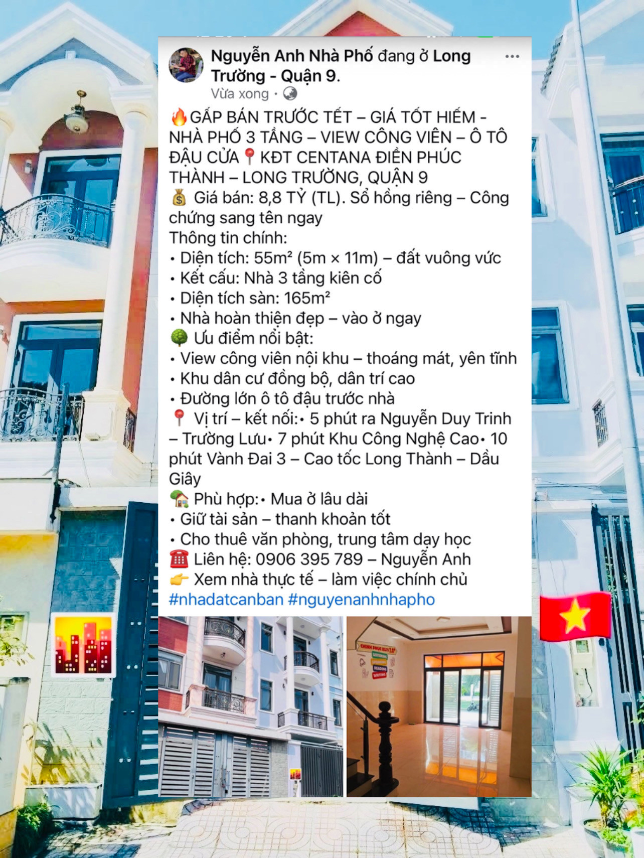 Gia Đình Đi Định Cư – Bán Gấp Nhà Phố 3 Tầng Centana, View Công Viên, Ô ...