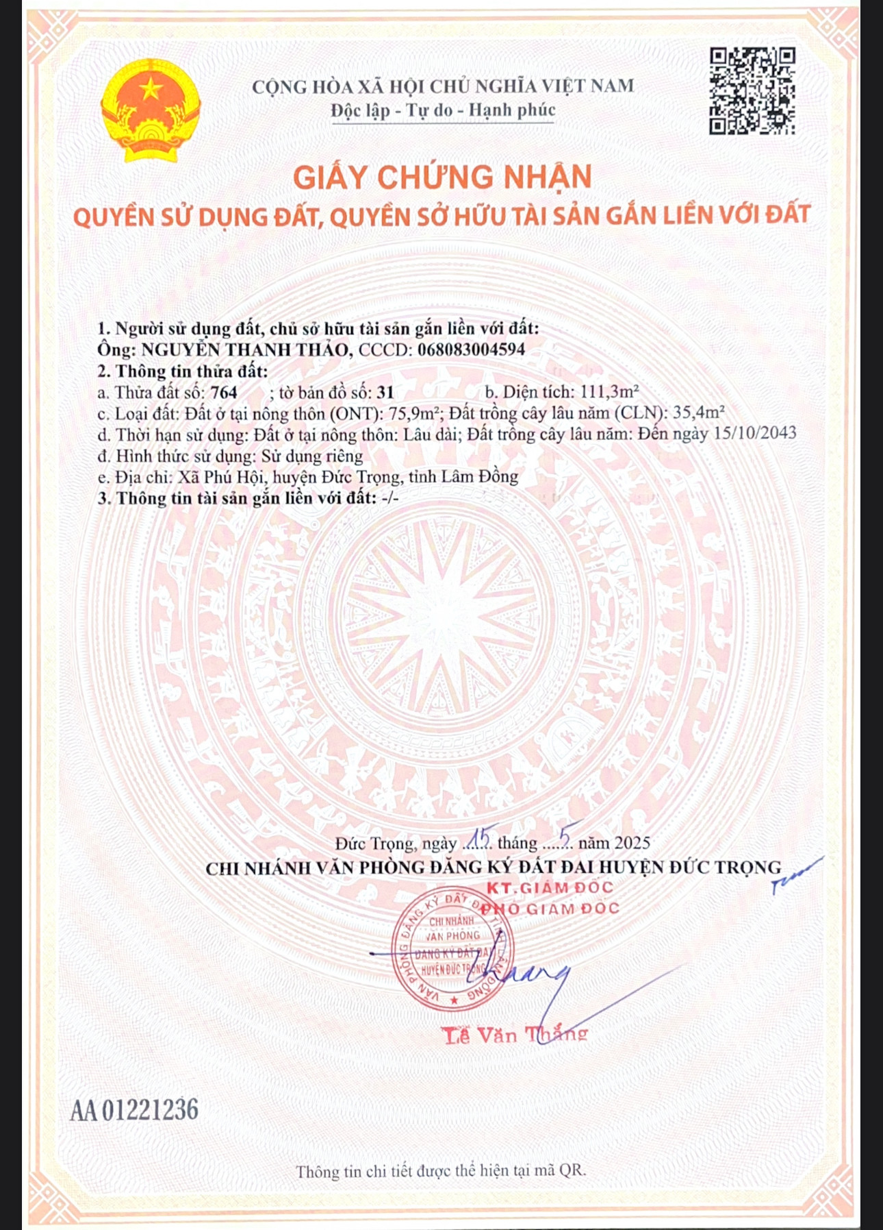 Đức Trọng đất Thổ cư phố Mai Anh Đào 1ty39