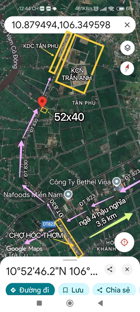 2250 m2 LÚA, MẶT TIỀN ĐT.830 BỜ KINH, 2% HH GIẤY TỜ, KẾ BÊN KCN TRẦN ...